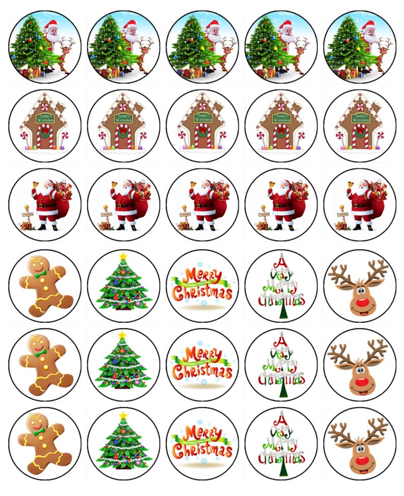 Christmas Cupcake Toppers Edible Icing Santa Xmas Cake Decorations 2 ...