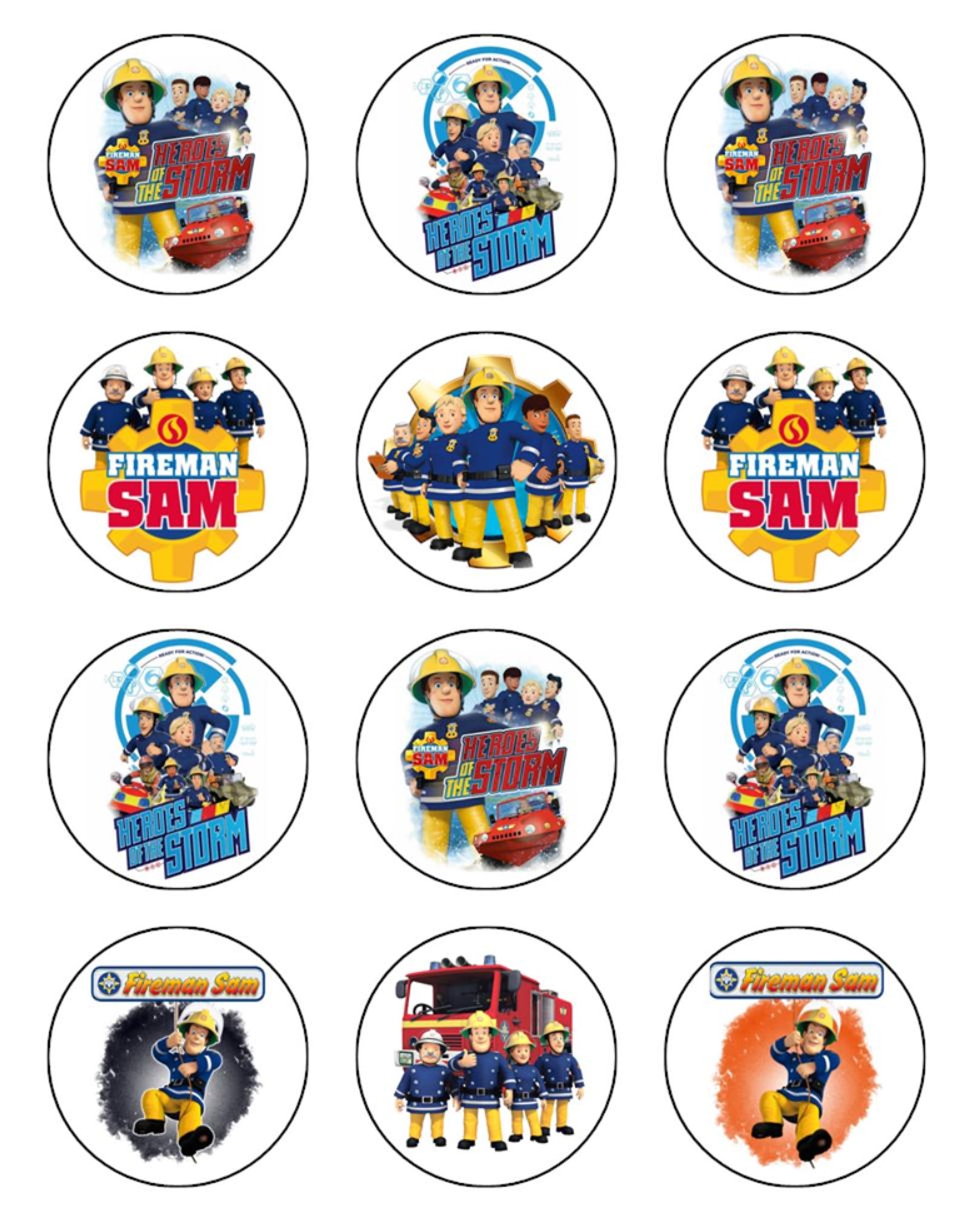 Fireman Sam Cupcake Toppers Edible Wafer Birthday Cake Decorations 2 ...