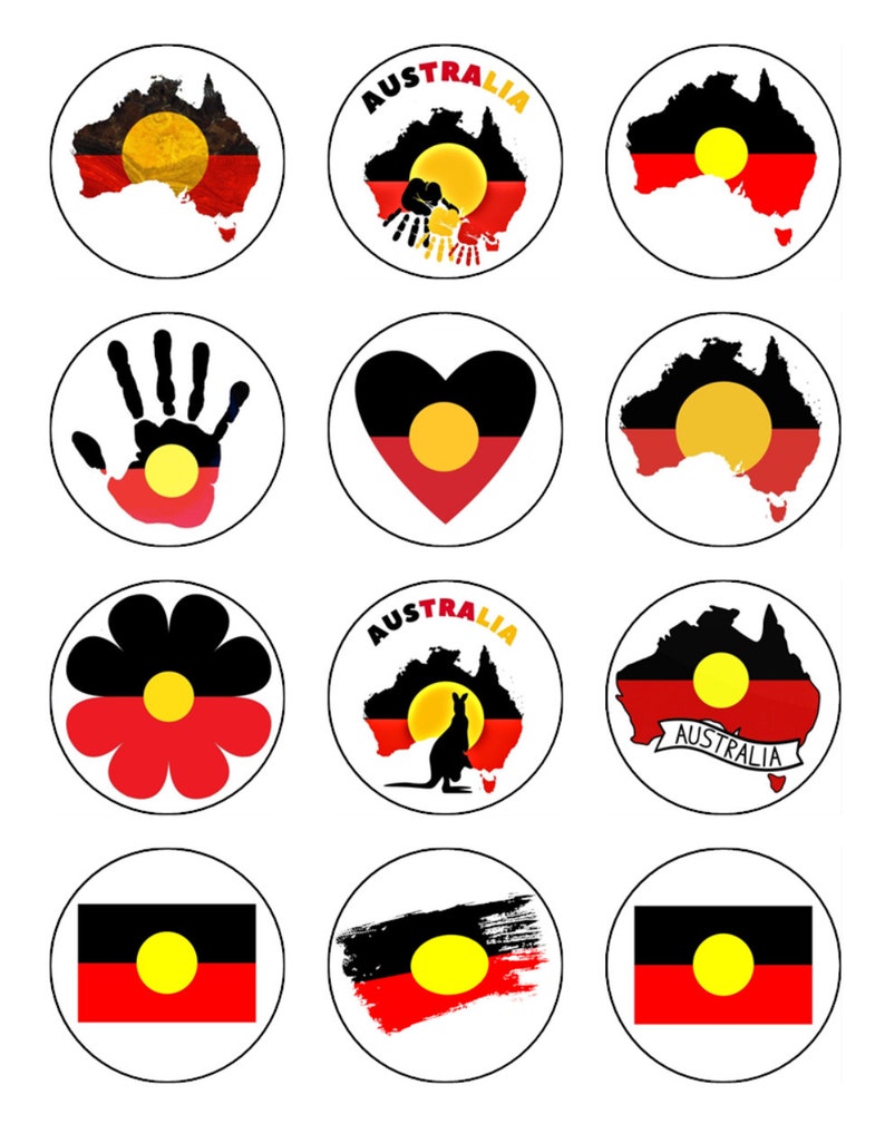 Aboriginal Flag Theme Cupcake Toppers Edible Icing Cake Decorations 3 ...