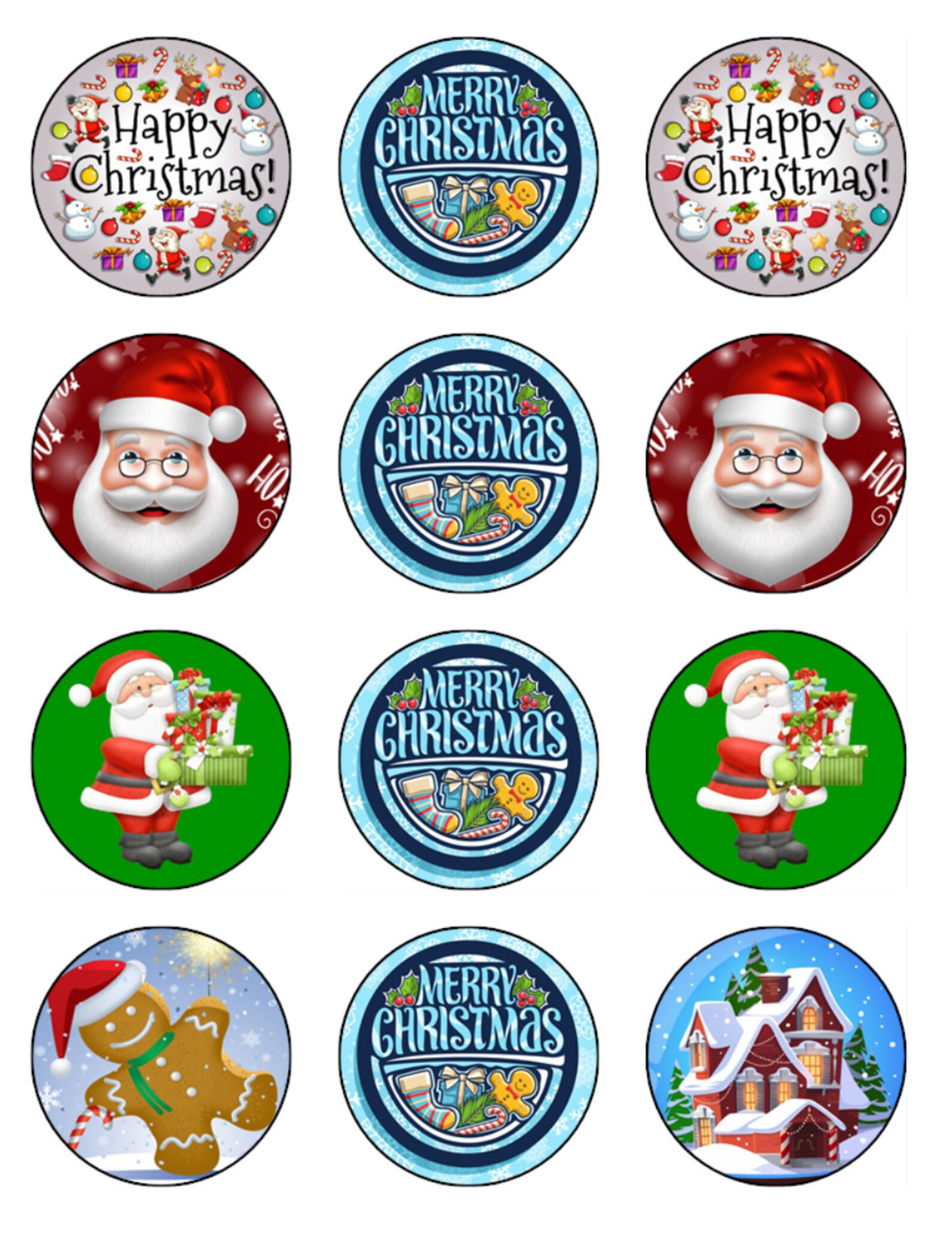 Christmas Cupcake Toppers Edible Icing Santa Xmas Cake Decorations 2 ...