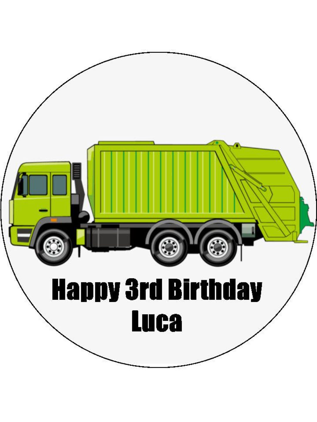 Garbage Truck Edible Cake Toppers Wafer Birthday Cake & Cupcake Truck ...