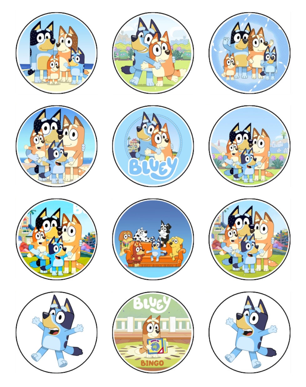 Cartoon Bluey Cupcake Toppers Edible Icing Birthday Cake Decorations 2 ...