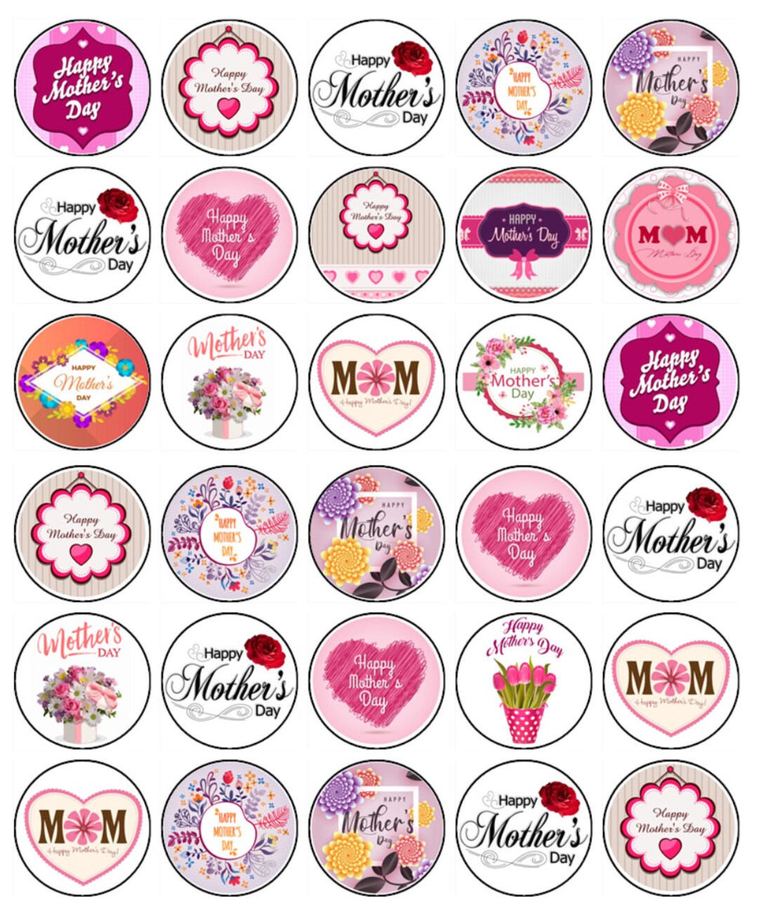 Mothers Day Cupcake Toppers Edible Wafer Cake Decorations 2 Sizes ...