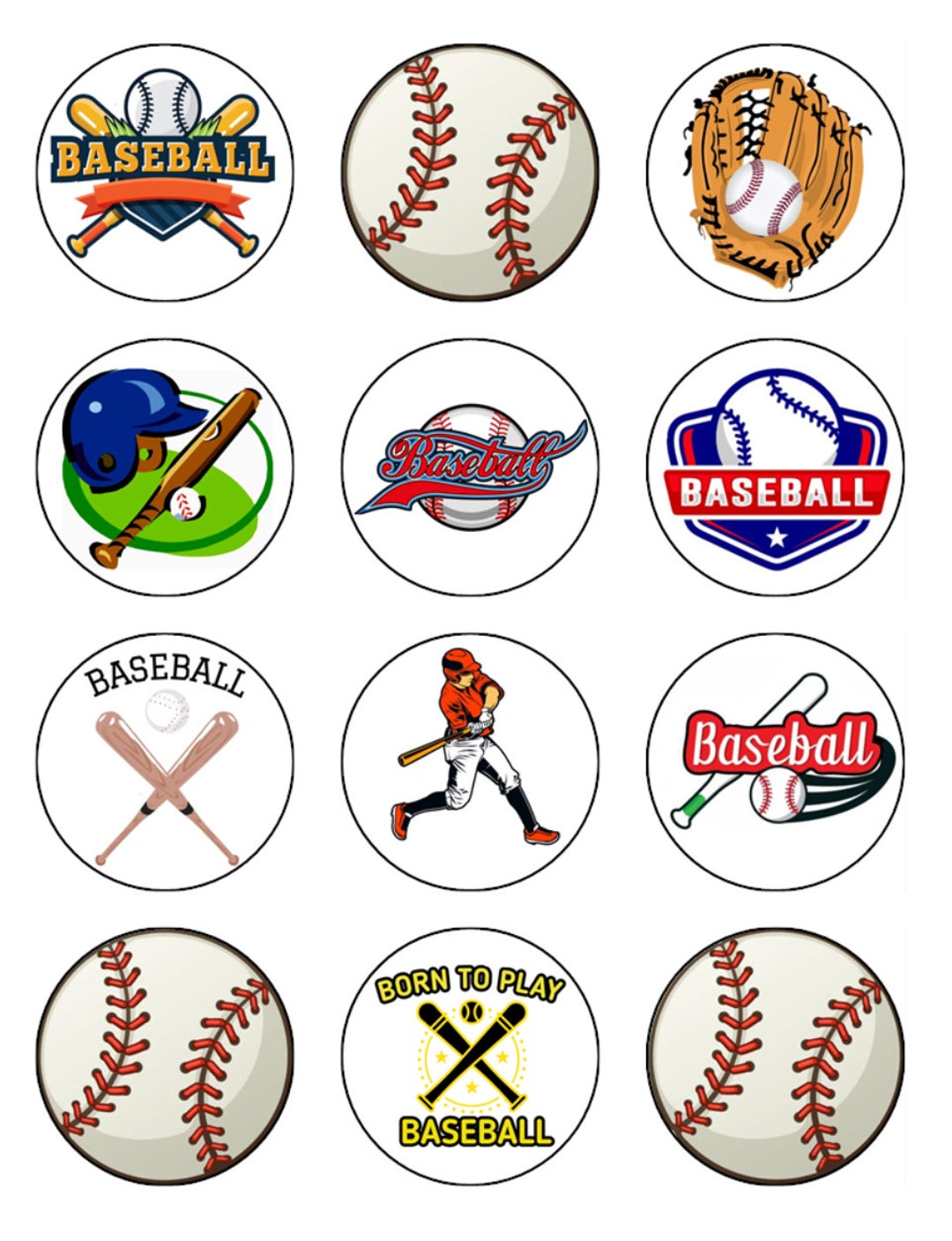 Baseball Cupcake Topper Edible Icing Birthday Cake Sports Decorations 3 ...