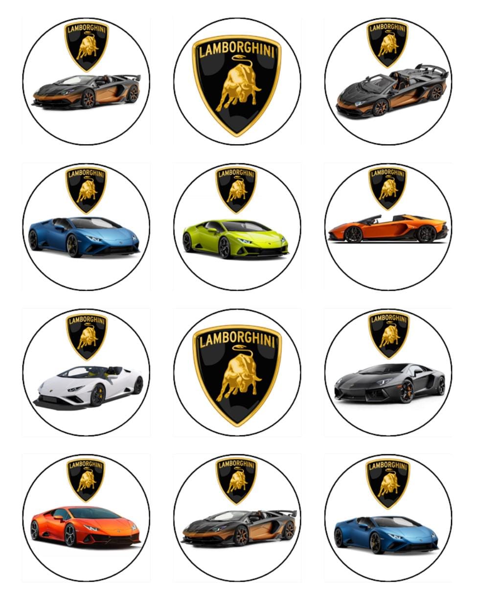 Lamborghini Car Cupcake Toppers Edible Icing Birthday Cake Decorations ...