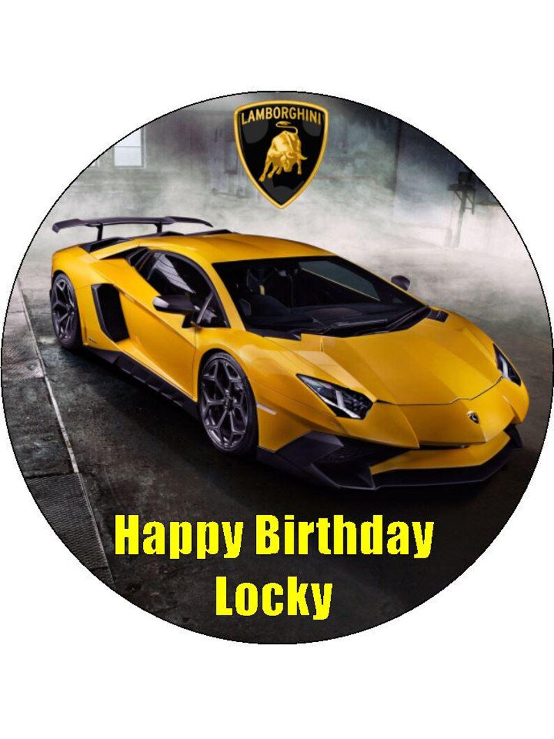 Lamborghini Yellow Car Edible Cake Toppers Birthday Cake & Cupcake ...