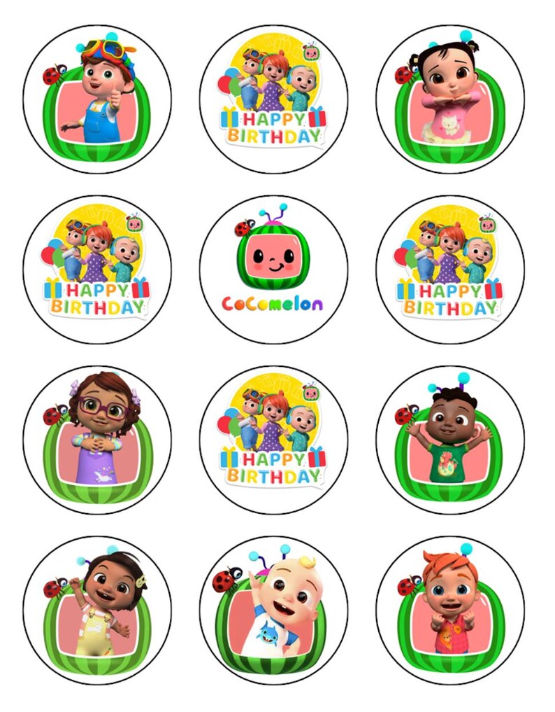 Cocomelon Edible Cake Toppers Wafer Birthday Cake & Cupcake Decorations ...