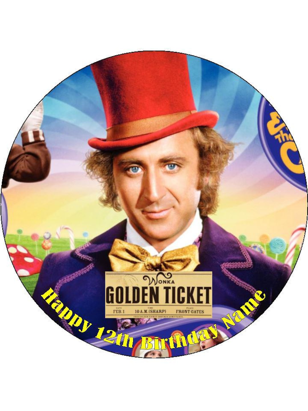 Willy Wonka Edible Cake Toppers Wafer Birthday Cake & Cupcake ...