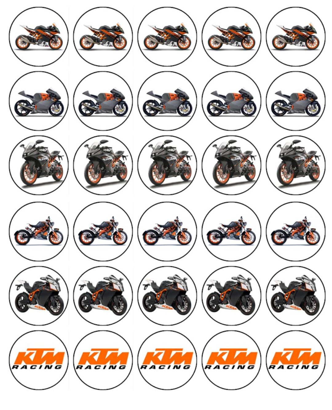 KTM Road Bike Cupcake Toppers Edible Icing Motorcycle Cake Decorations ...