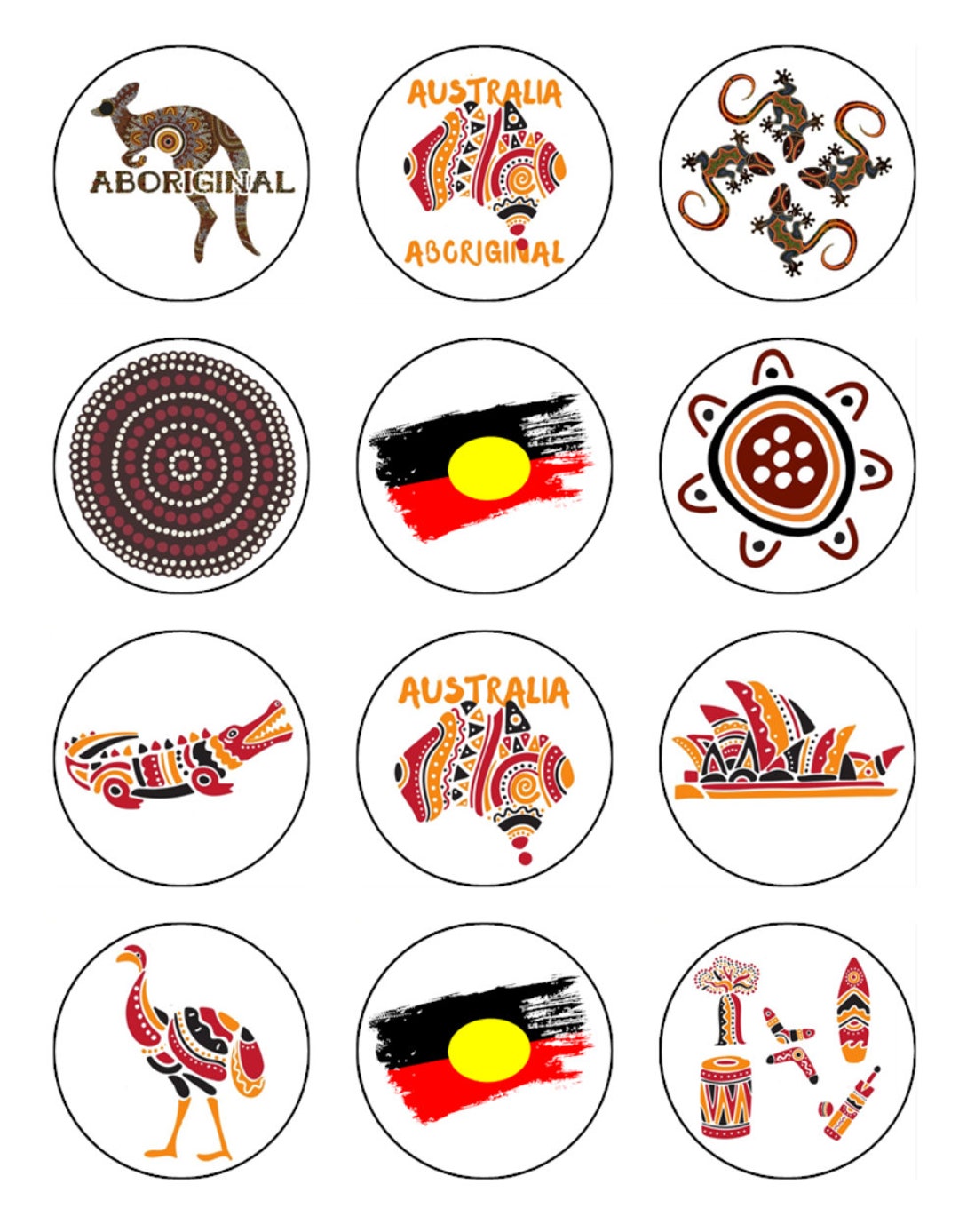 Aboriginal Flag & Art Theme Cupcake Toppers Edible Icing Cake ...