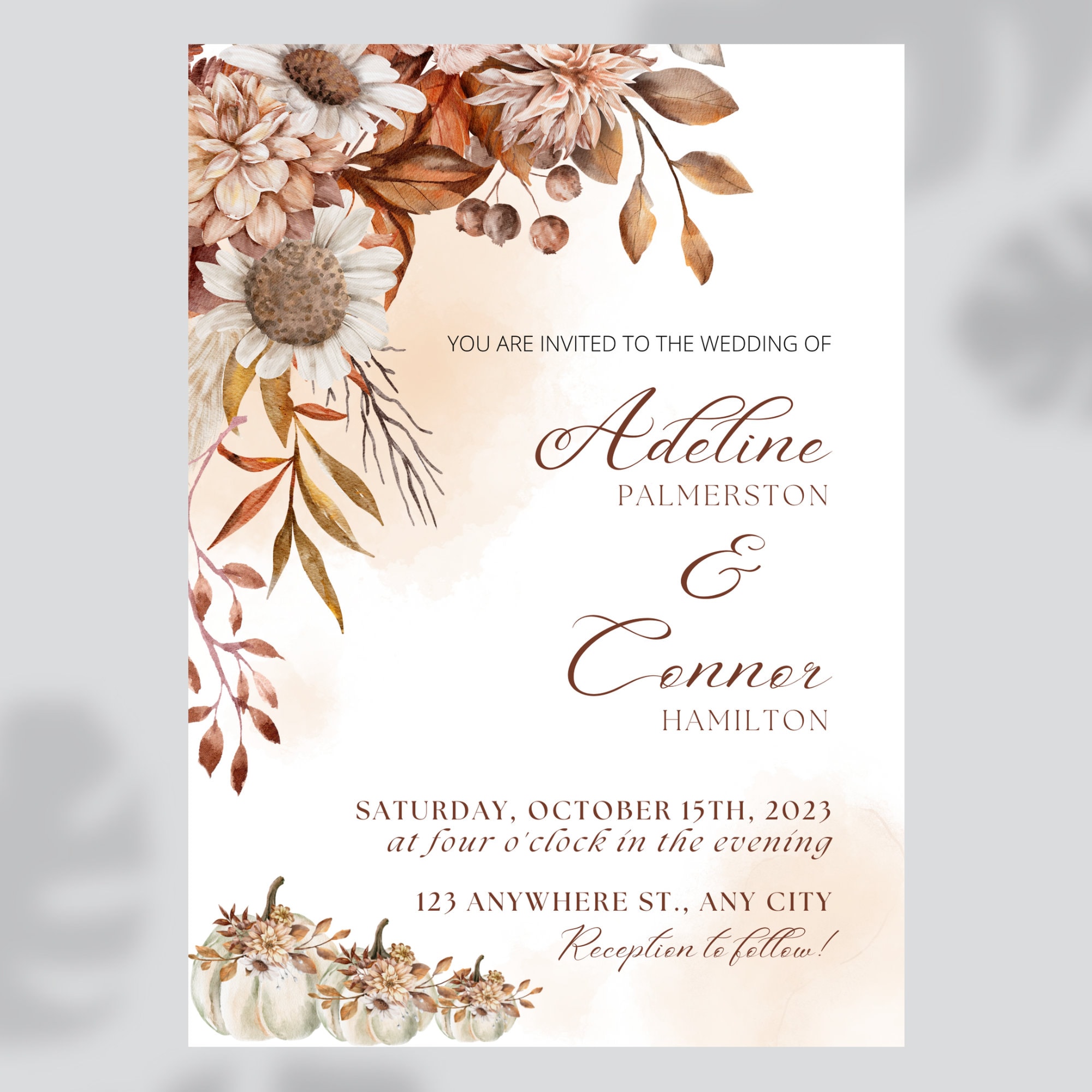 Fall Wedding Invitation Template Pumpkin Download, Rustic Fall Wedding ...