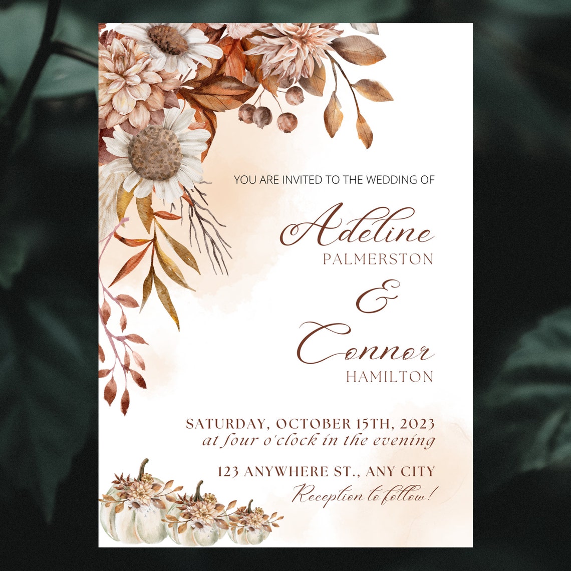 Fall Wedding Invitation Template Pumpkin Download, Rustic Fall Wedding ...