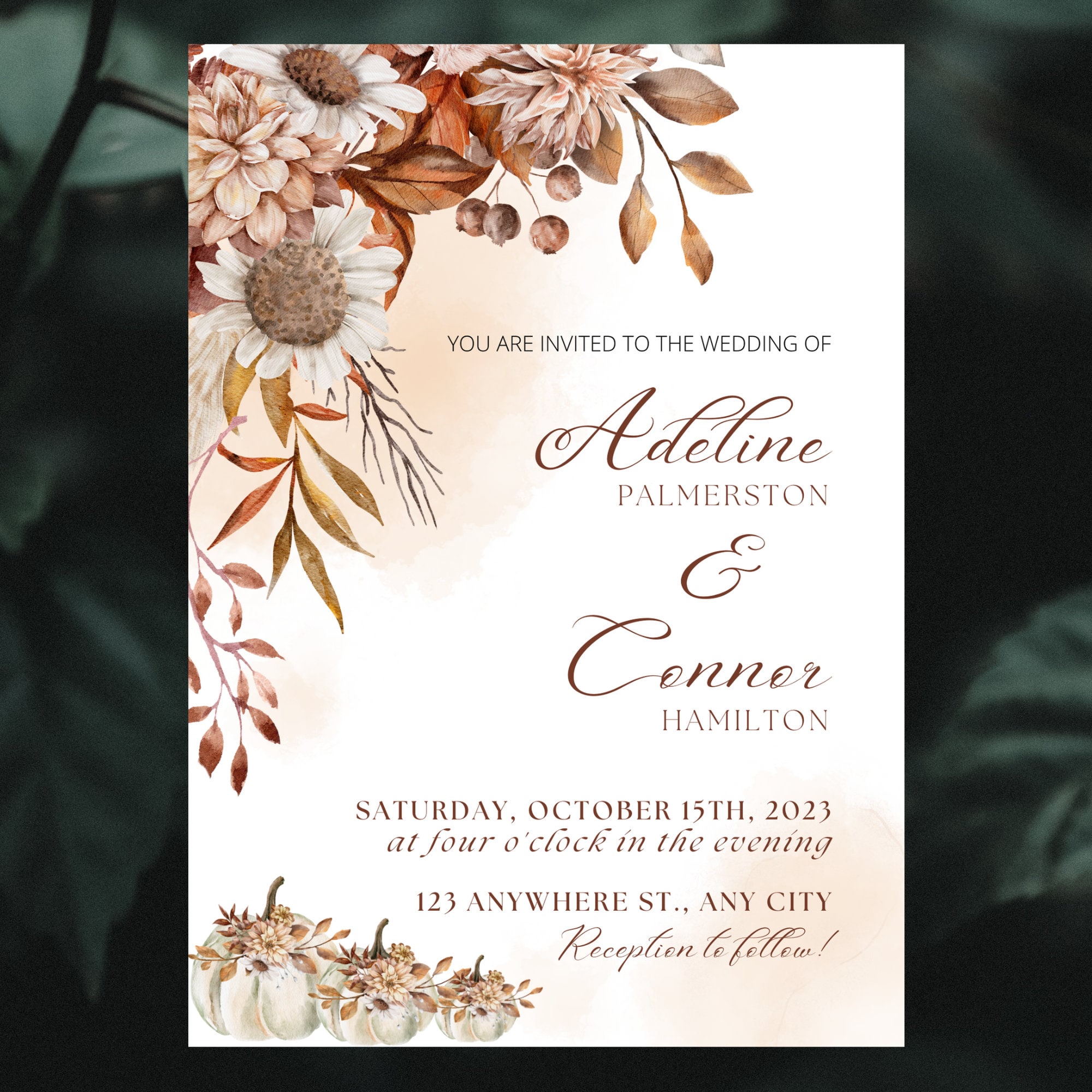 Fall Wedding Invitation Template Pumpkin Download, Rustic Fall Wedding ...