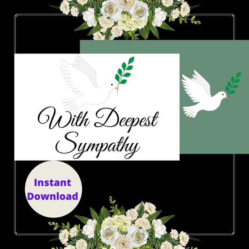 Printable SYMPATHY Card| With Deepest Sympathy| White Dove| Instant ...