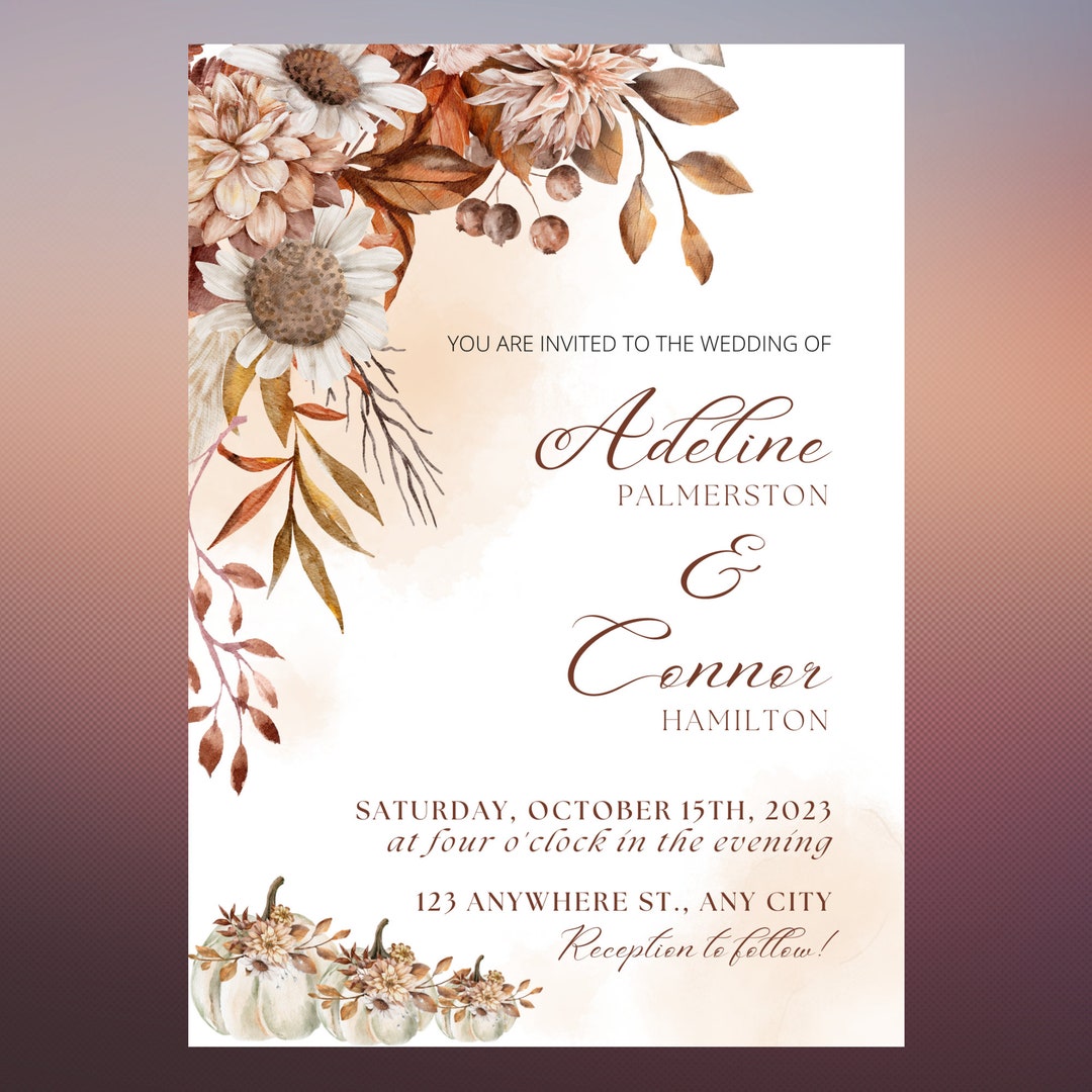 Fall Wedding Invitation Template Pumpkin Download, Rustic Fall Wedding ...
