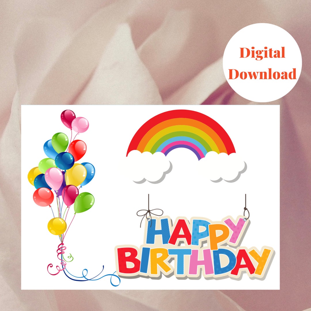 Printable Birthday Card Instant Download Rainbow Birthday Card - Etsy