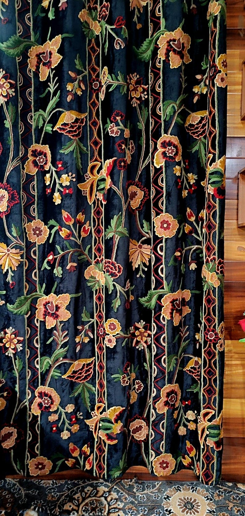 Buy 1 Get 1 - Handmade Kashmir Crewel Velvet Curtain – Midnight Garden ...