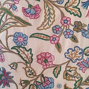 Crewel Embroidered Cotton Curtain Panel – Kashmir Floral Design With ...