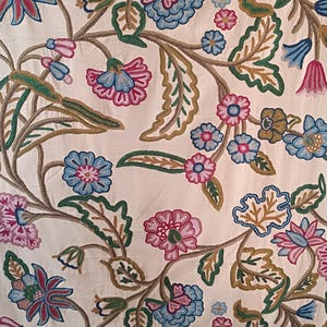 Crewel Embroidered Cotton Curtain Panel – Kashmir Floral Design With ...