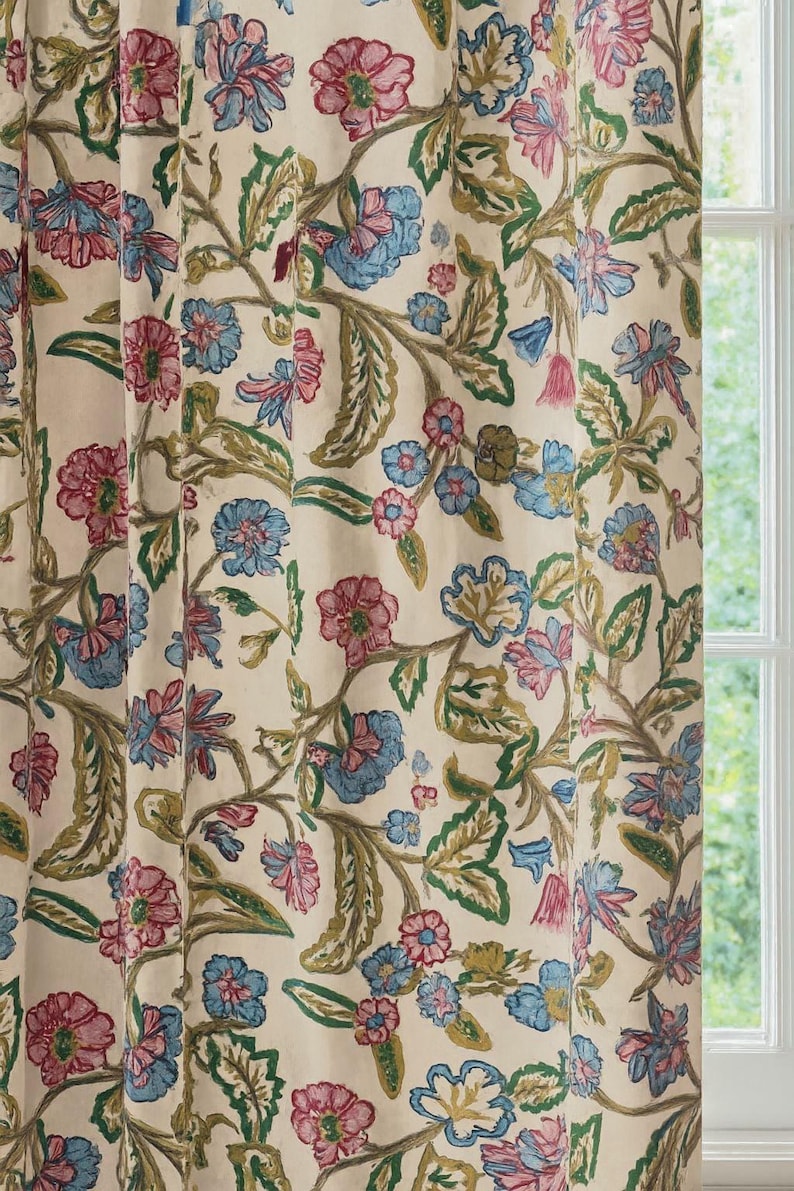 Crewel Embroidered Cotton Curtain Panel – Kashmir Floral Design With ...