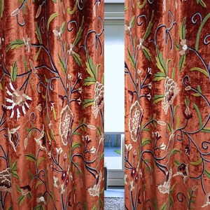 Buy One Get One-beautiful Vintage Amber Rust Crewel Embroidery Curtain ...