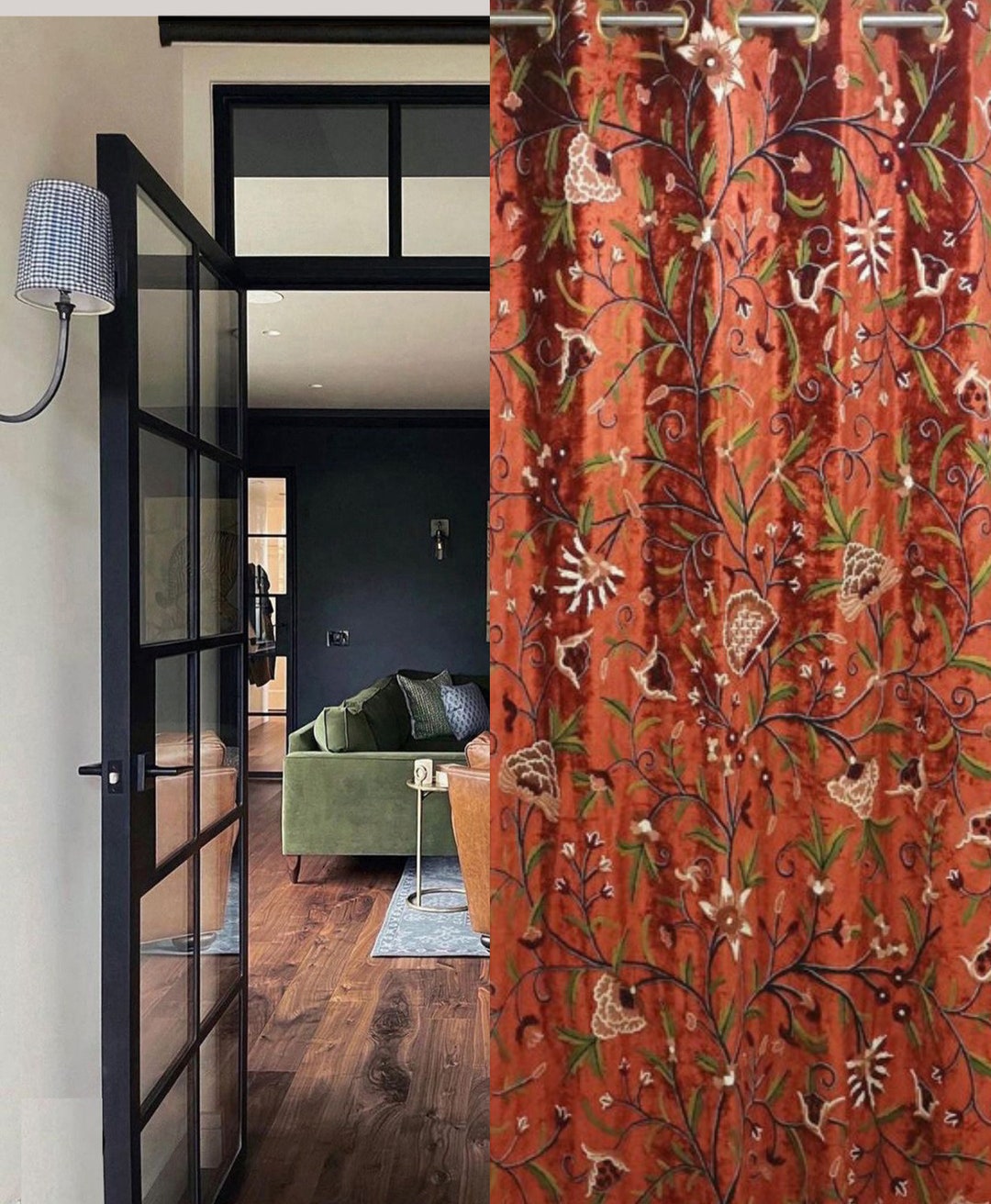 Buy One Get One-beautiful Vintage Amber Rust Crewel Embroidery Curtain ...