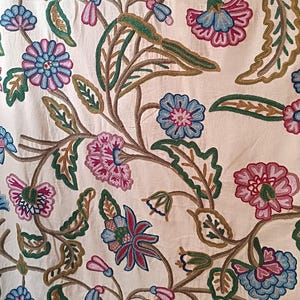 Crewel Embroidered Cotton Curtain Panel – Kashmir Floral Design With ...