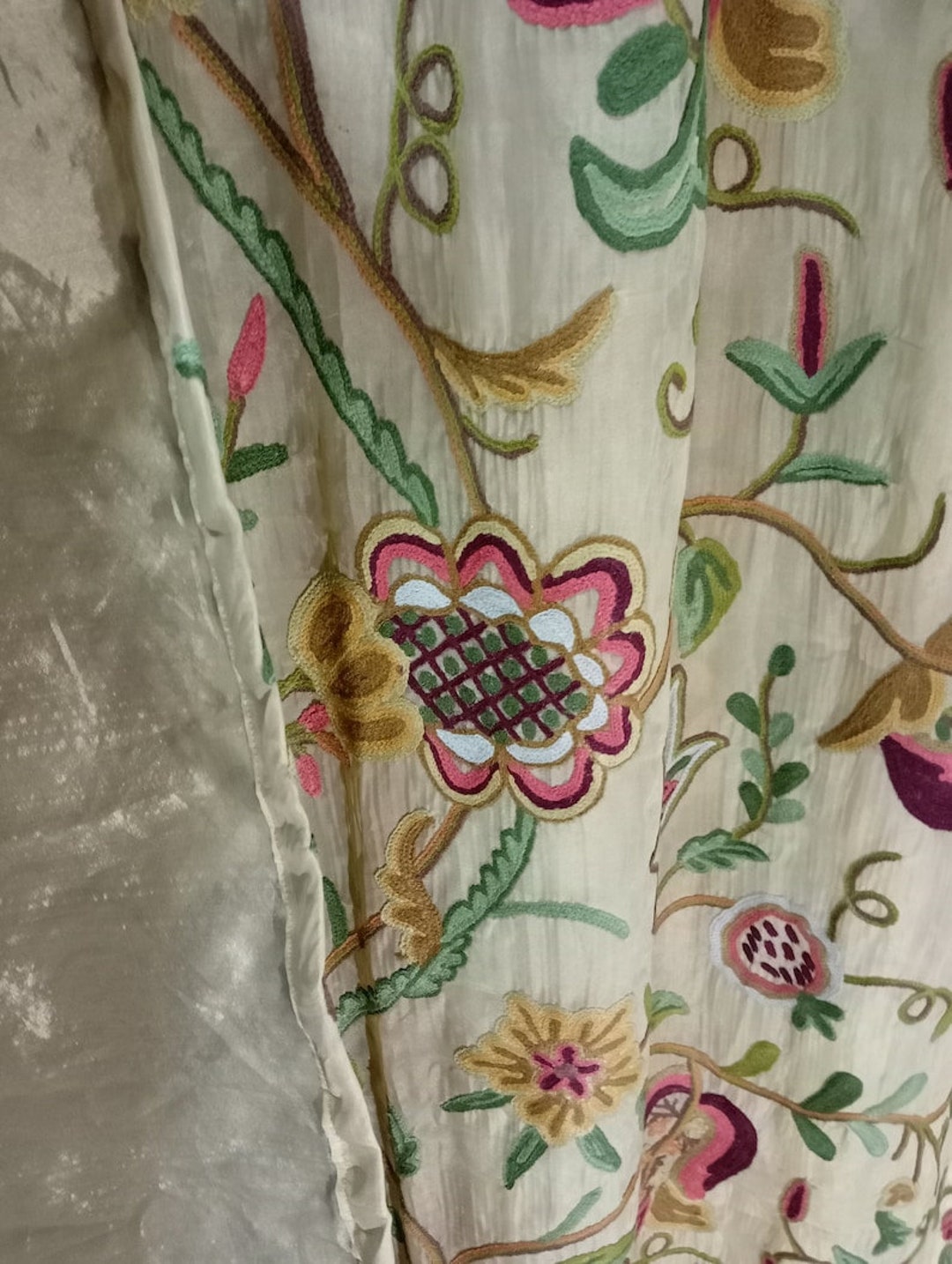 Buy One Get One-beautiful Silk Organza Handmade Crewel Curtain With ...