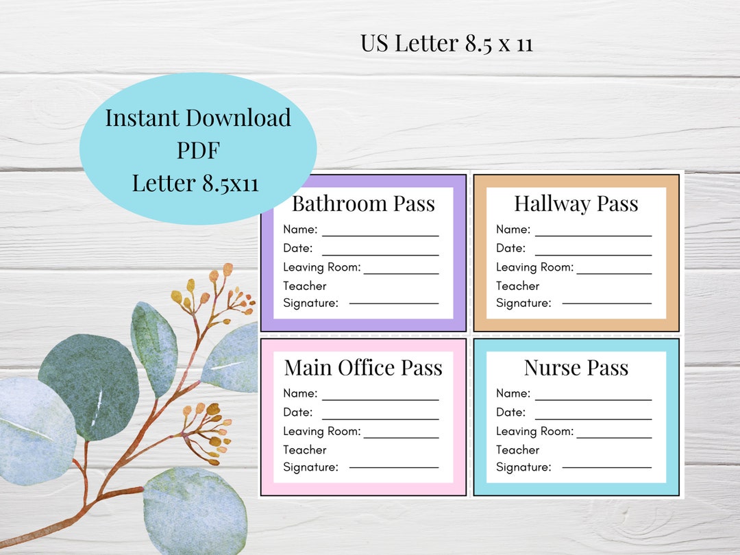 Hall Pass Printable School Notes Instant Download Printable Hall ...
