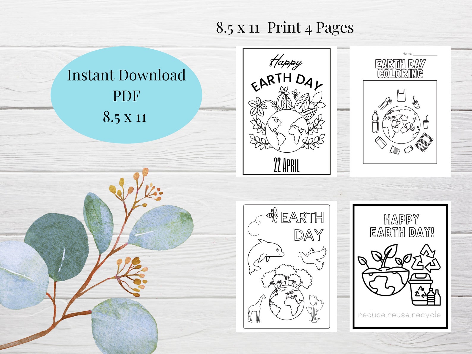 Earth Dat Coloring Pages Coloring Pages Earth Day Instant Download ...