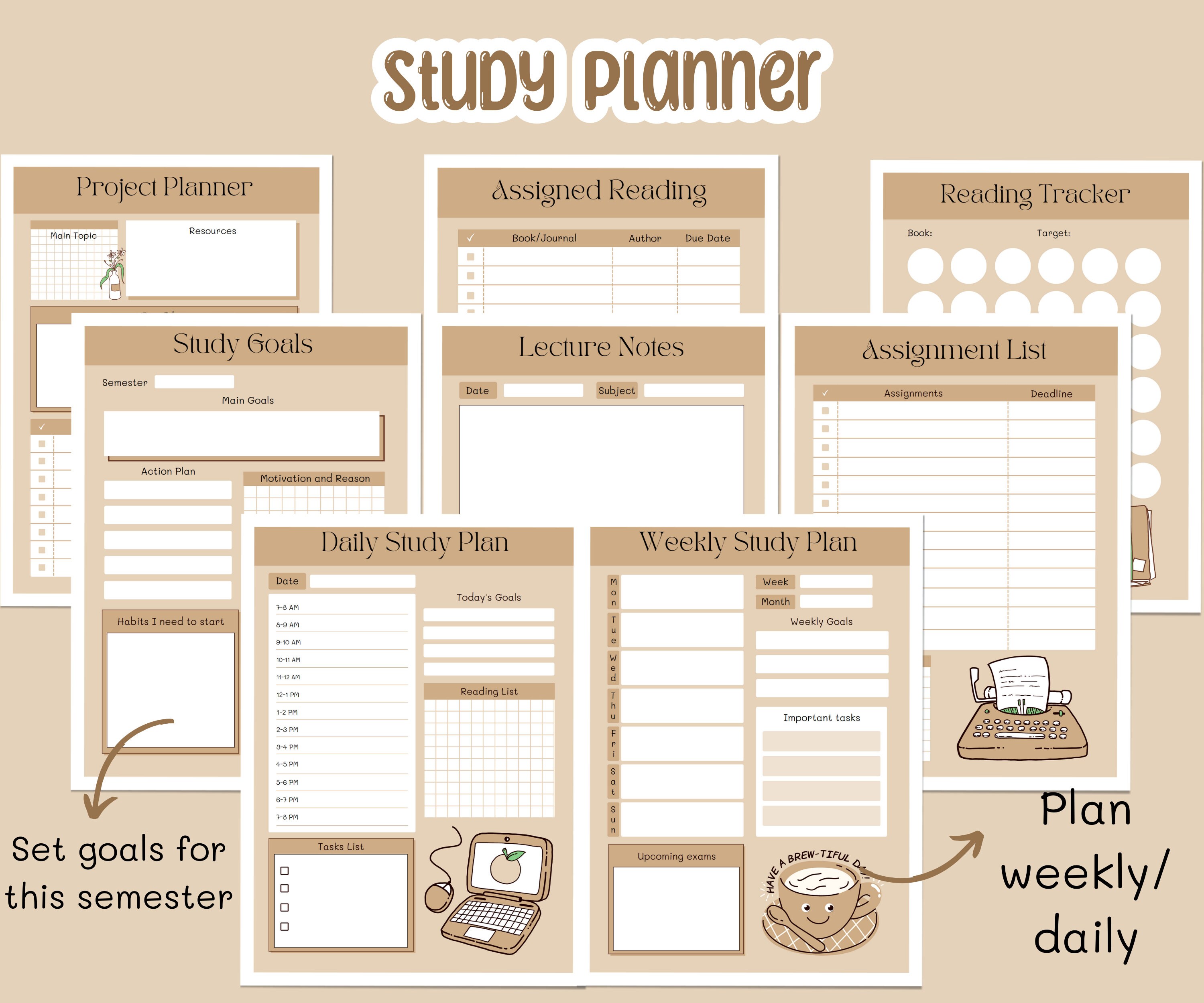 Printable Student Planner Goal Planner Undated Planner Assignment ...