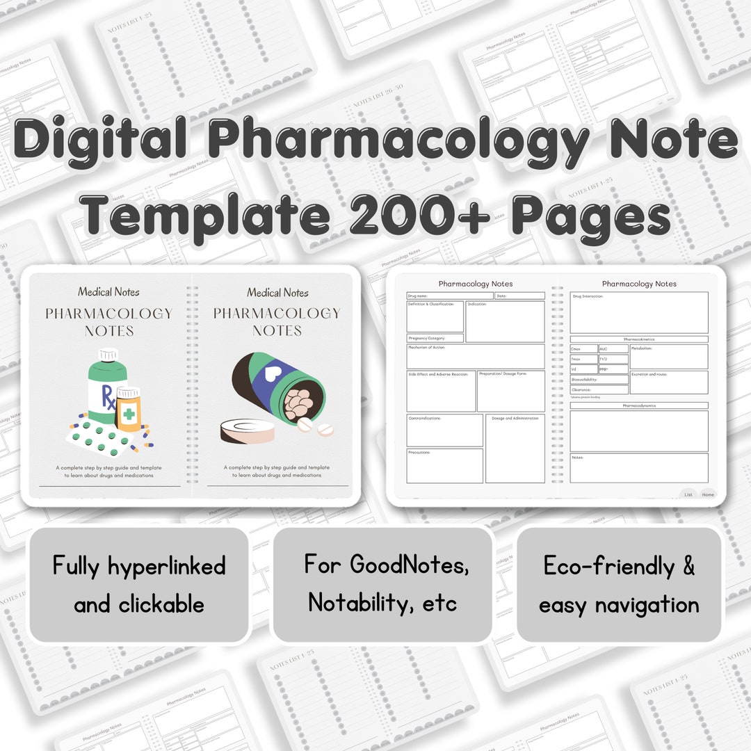 Digital Pharmacology Notes Template Nursing Pharmacology Nursing Notes ...