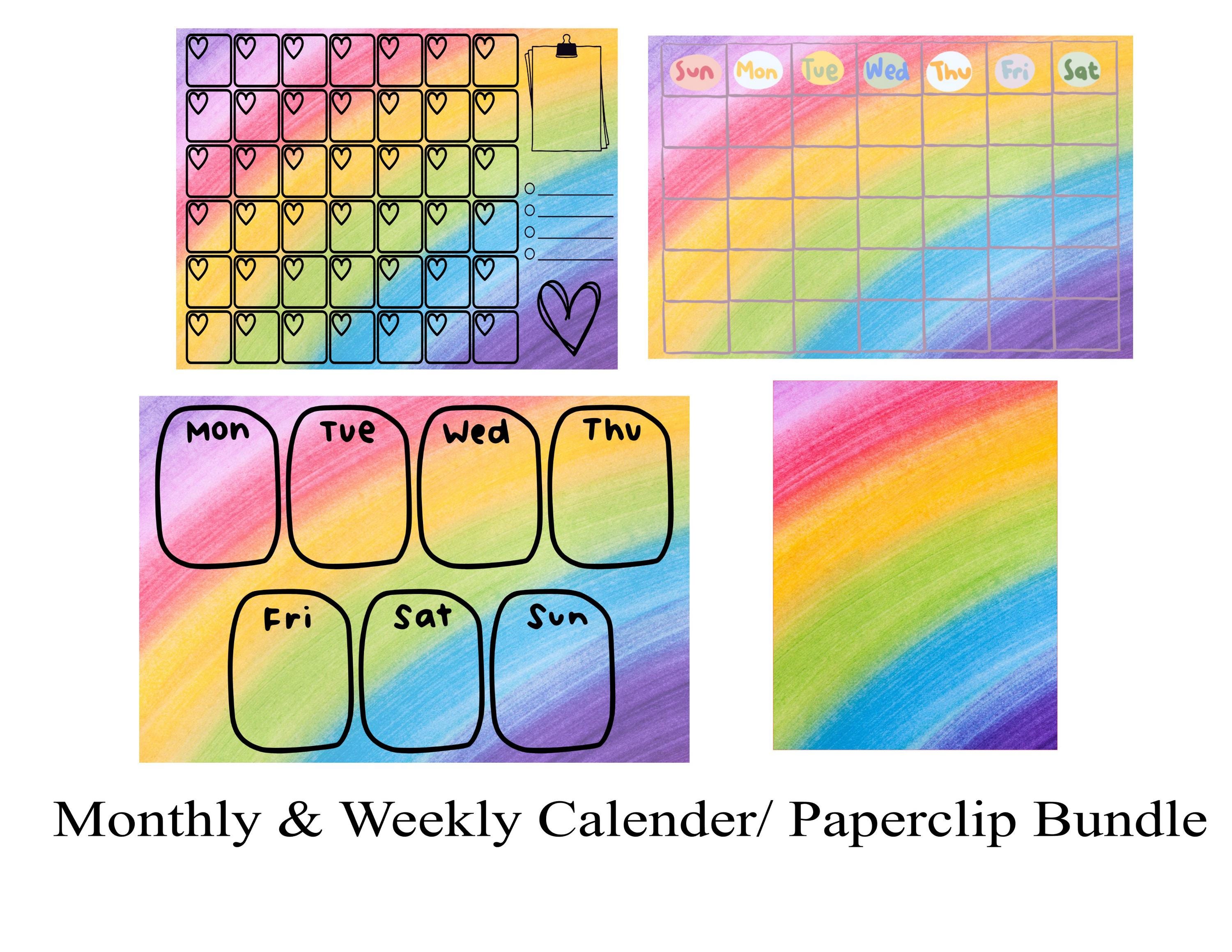 Printable Monthly & Weekly Rainbow Planner Bundle With Sublimation ...