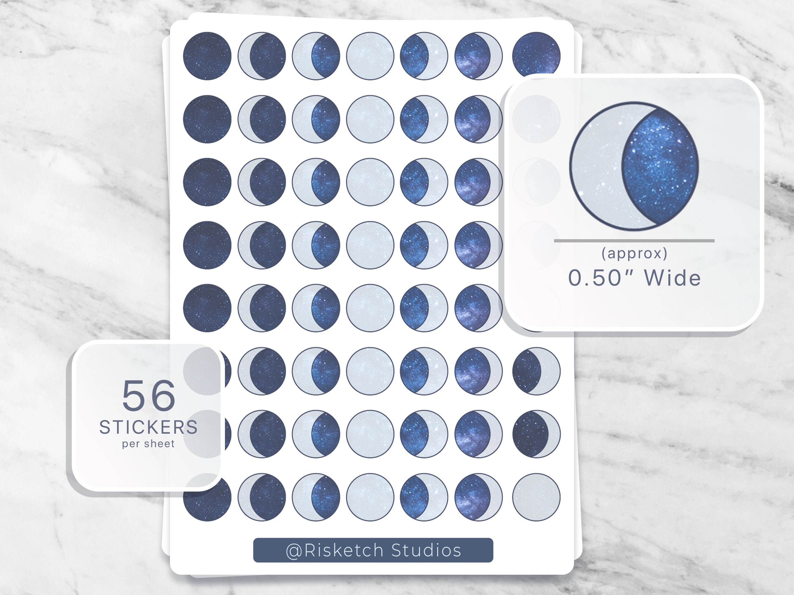 Hand-drawn Moon Phase Tracker Full Moon, Waxing, Waning, New Moon ...