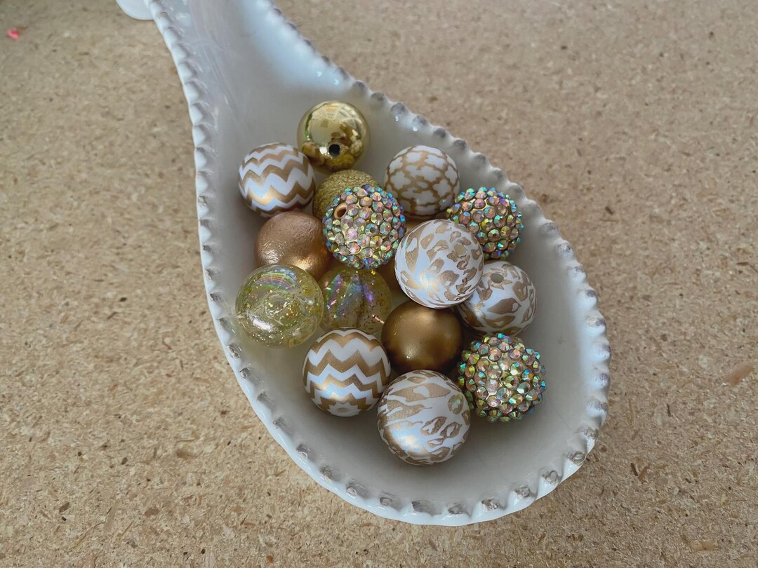 10pc 20mm Acrylic Golden Fancy Queen Beads // Gold Beads // Rhinestone ...