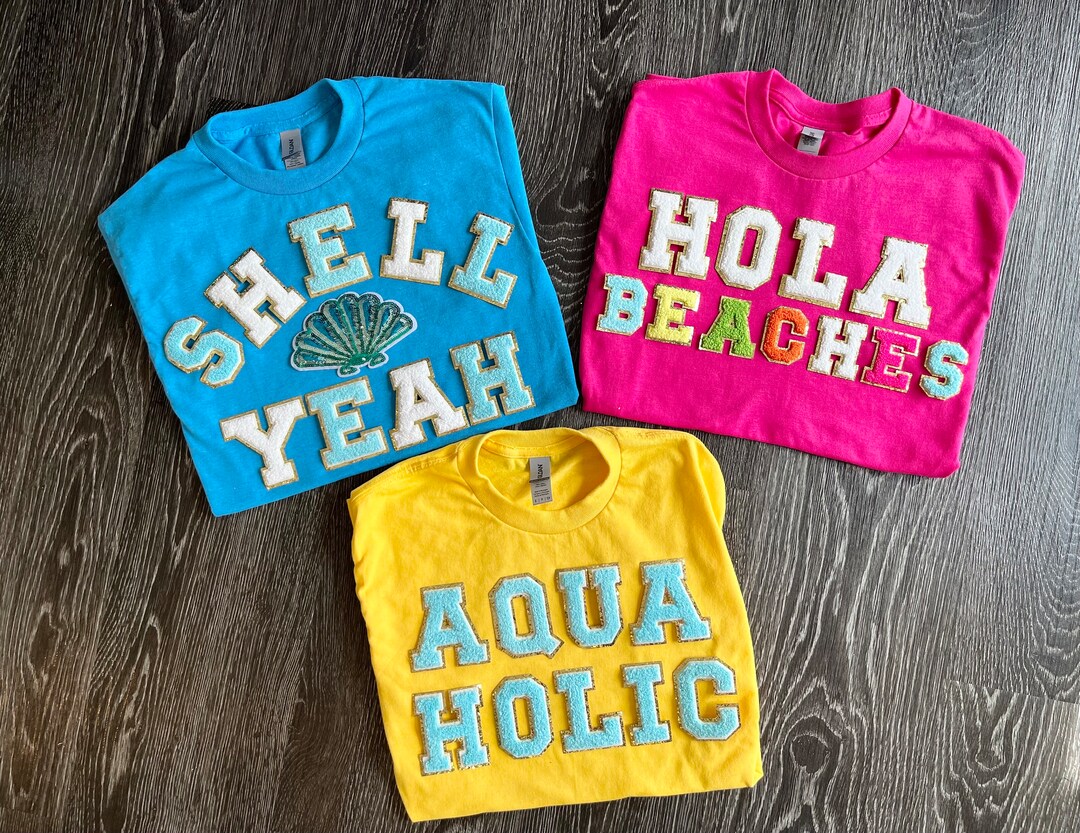 Chenille Patch Beach Shirt Varsity Patch T Shirt for the Beach Custom ...