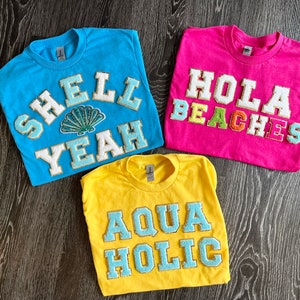 Chenille Patch Beach Shirt Varsity Patch T Shirt for the Beach Custom ...
