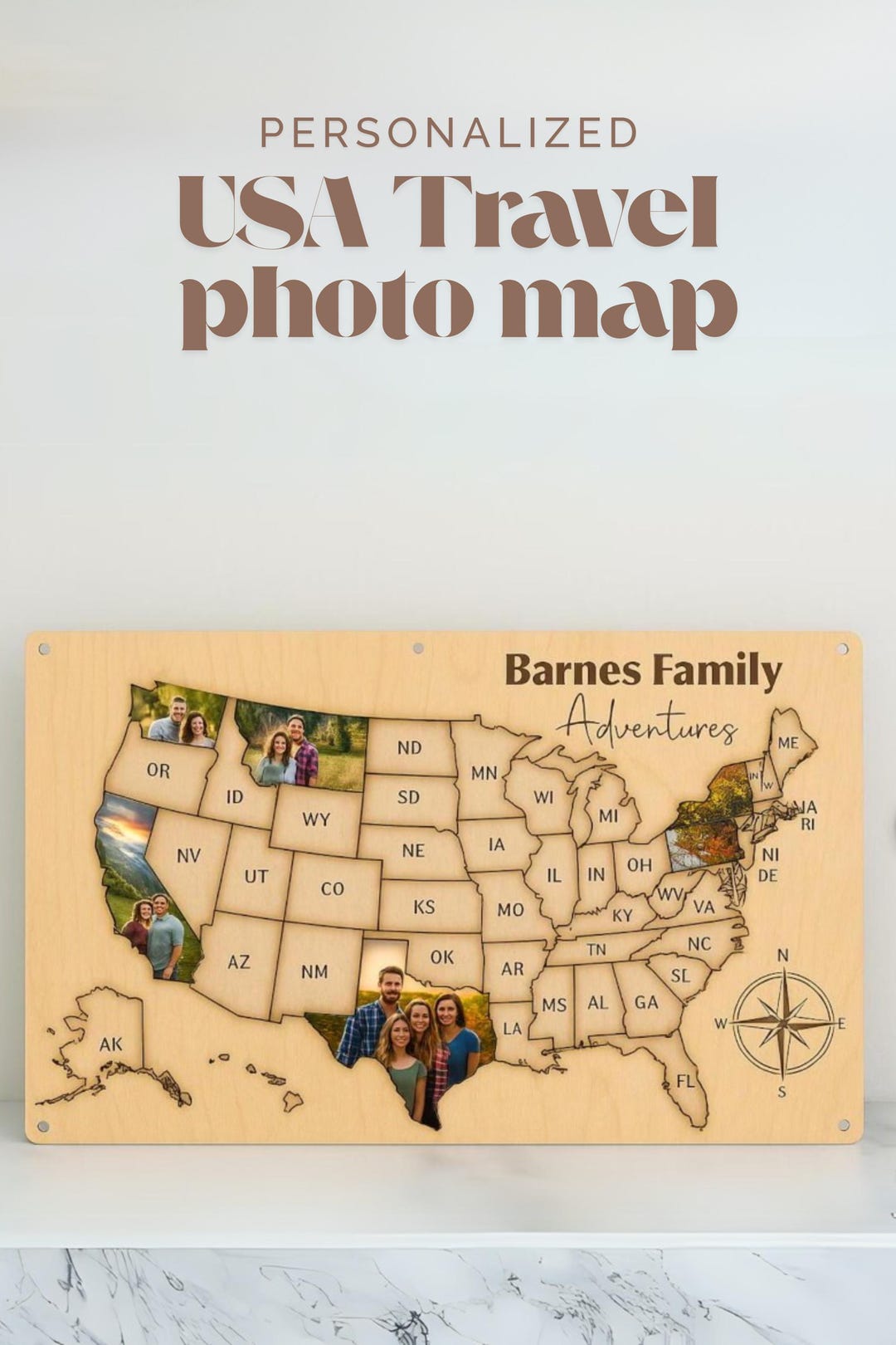 Photo Travel Map Personalized Usa Trip Picture Keepsake 50 States ...