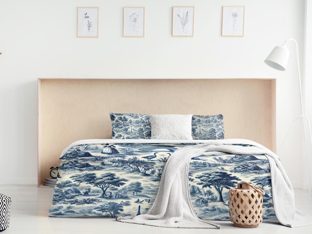 Toile Comforter Blue Toile Bedding French Inspired Bedding Toile Pillow ...