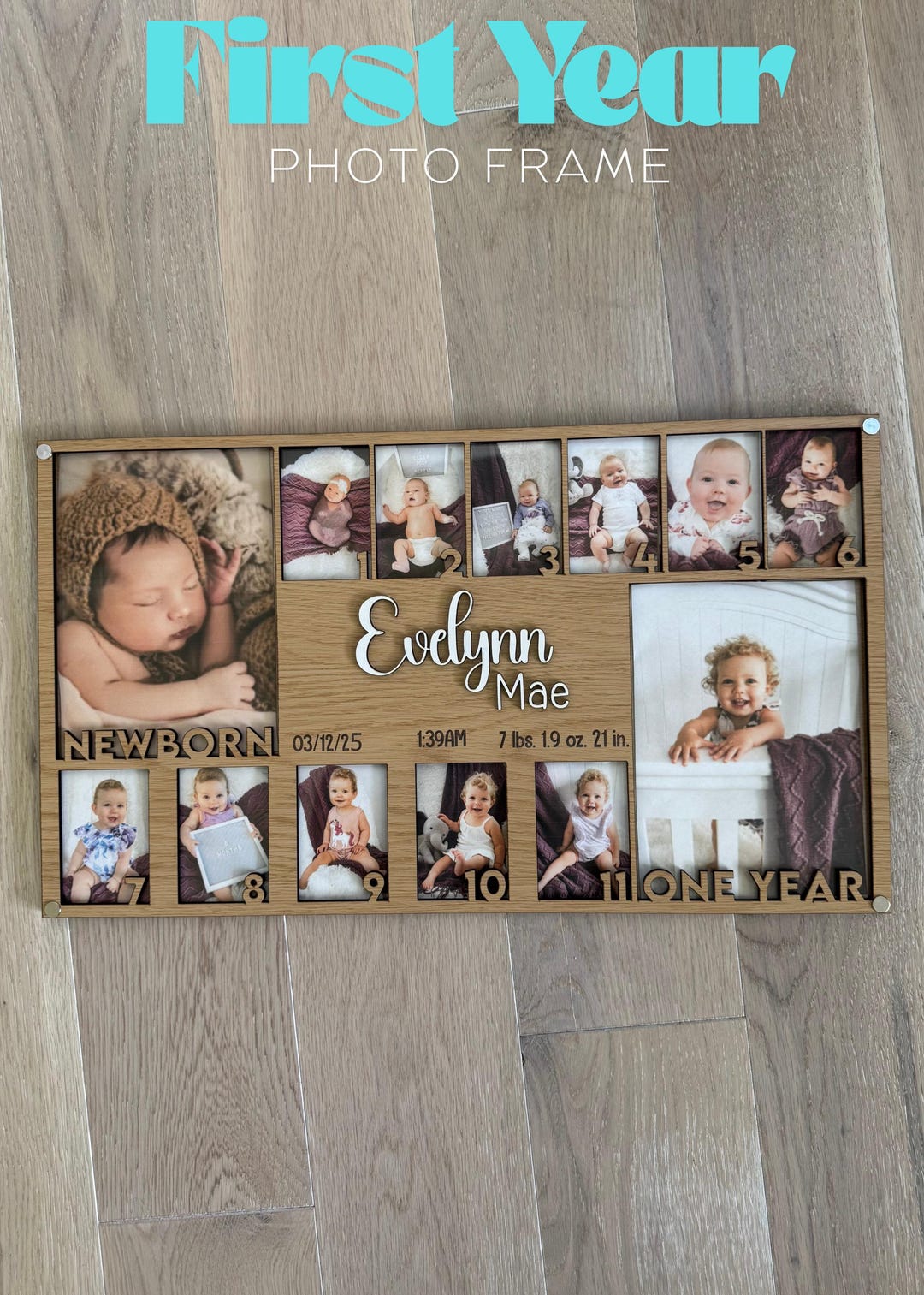 Baby's First Year Photo Frame Wood Monthly Milestone Picture Display ...