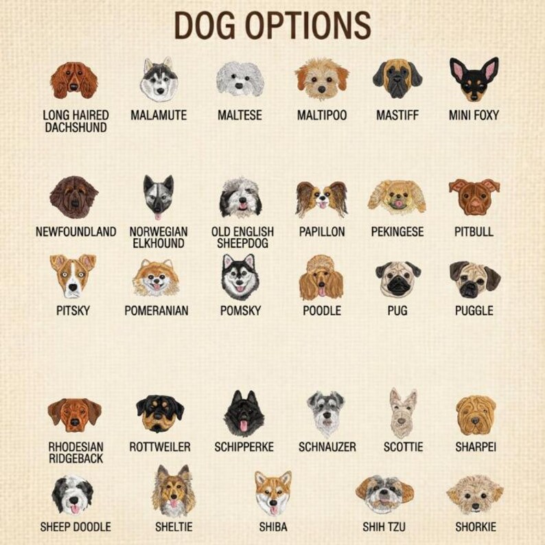 Dog and Cat Breed Embroidery File, Pet Portrait Stitch Design, Digital ...