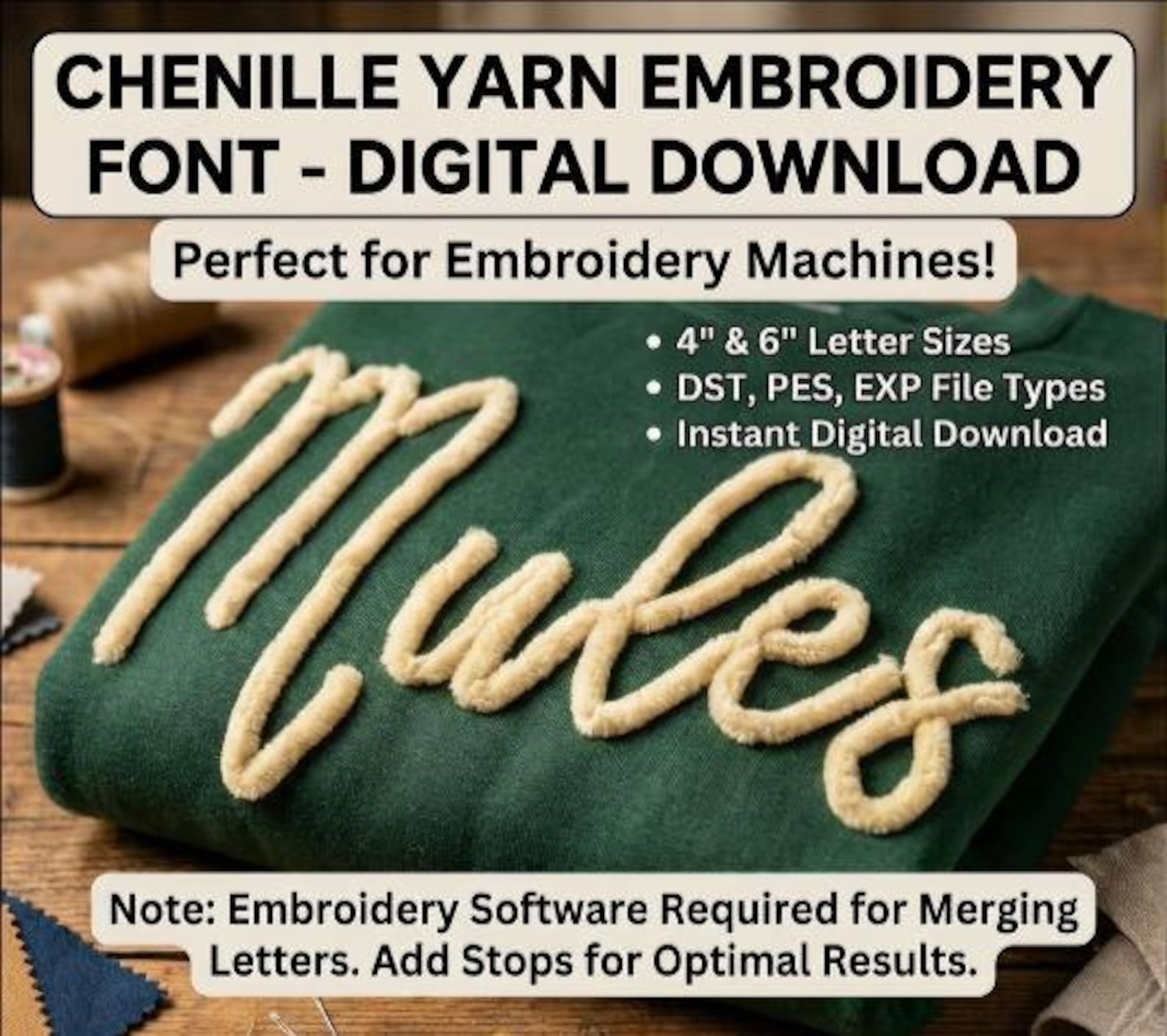 Chenille Yarn Embroidery Font, Plush Textured Alphabet 4 and 6in, PES ...