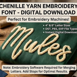 Chenille Yarn Embroidery Font, Plush Textured Alphabet 4 and 6in, PES ...