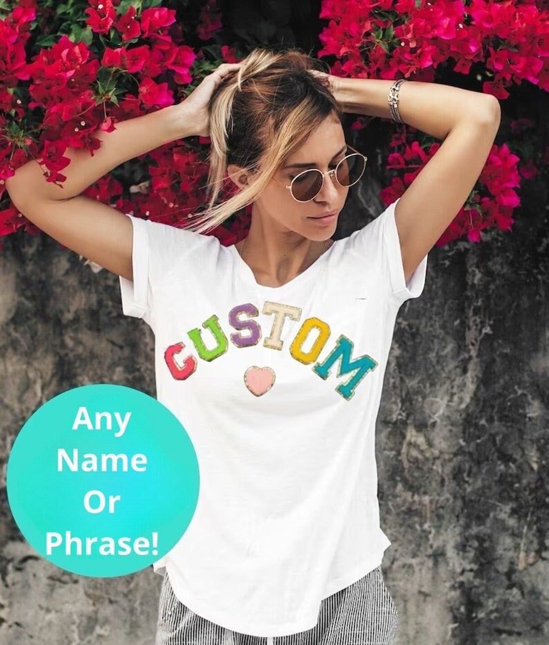 Custom Chenille Letter Patch T Shirt Short Sleeve Tshirt for - Etsy