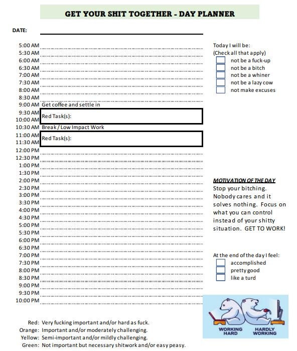 Get Your Shit Together Day Planner, Productive Day Planner Printable ...