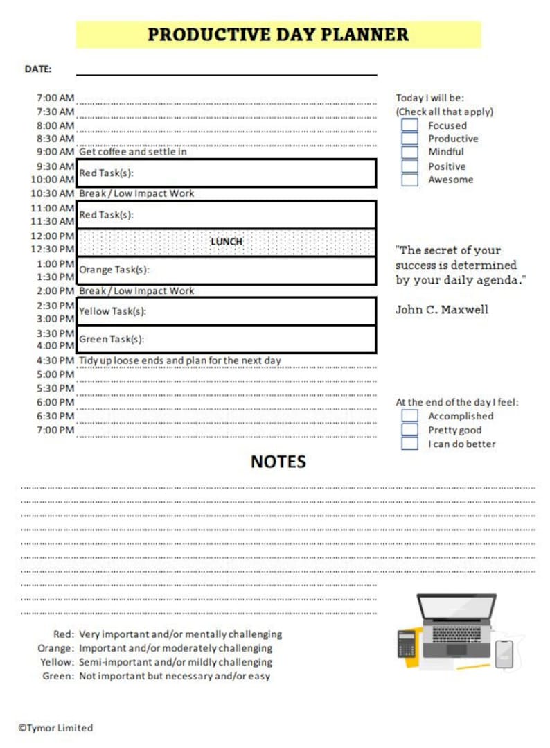 Productive Day Planner Printable, Daily Planner, Today’s Plan Template ...