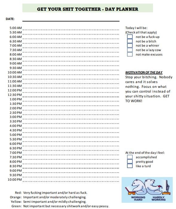 Get Your Shit Together Day Planner, Productive Day Planner Printable ...