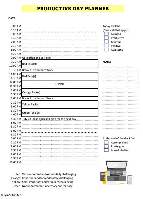 Productive Day Planner Printable, Daily Planner, Todays Plan Template ...
