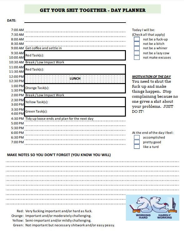 Get Your Shit Together Day Planner, Productive Day Planner Printable ...