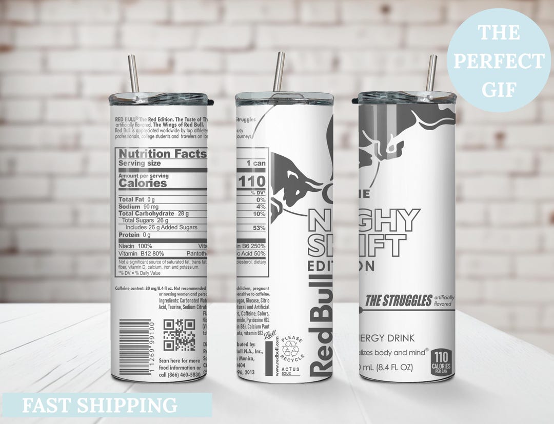 Gray Energy Drink Inspired 20oz Skinny Tumbler — Custom Drinkware With ...